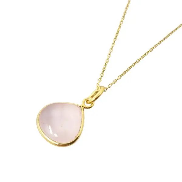 HARFI Gold Vermeil Plated Rose Quartz Pendant Necklace - Pink