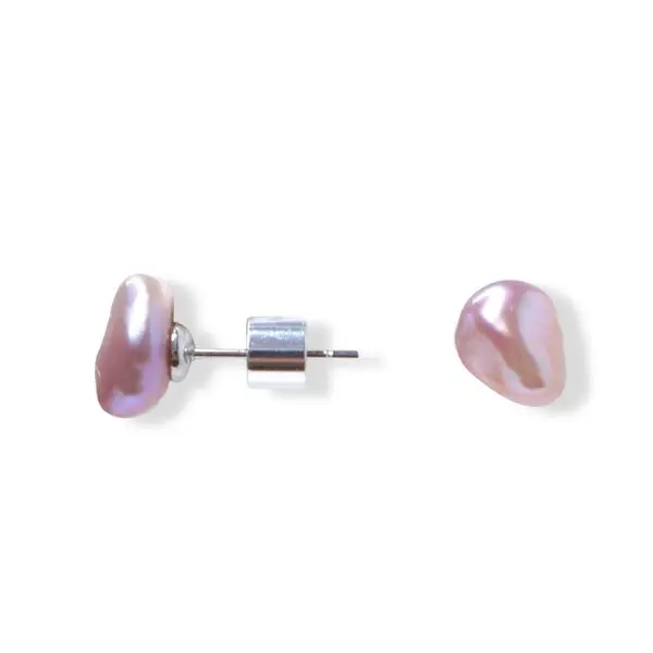 NINEMOO Silver Keshi Pearl Stud Earrings - Silver/pink