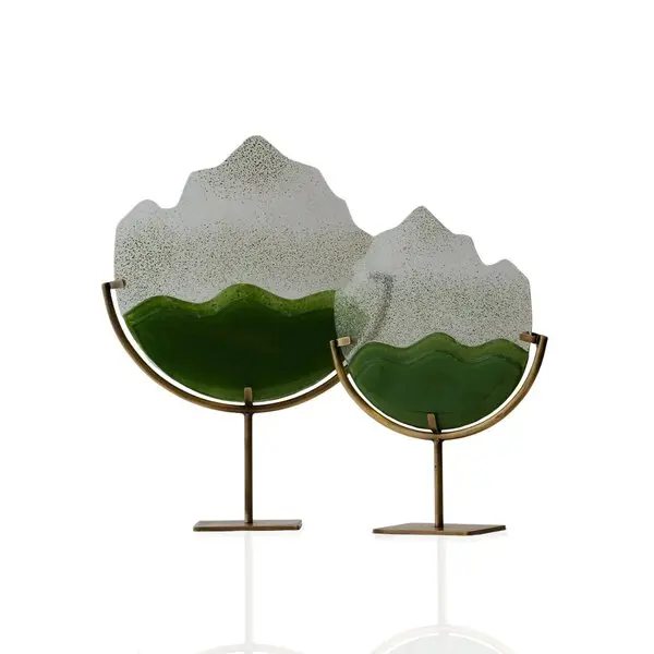 MARLETH Gradient Glass Disc Sculptures With Brass Stand