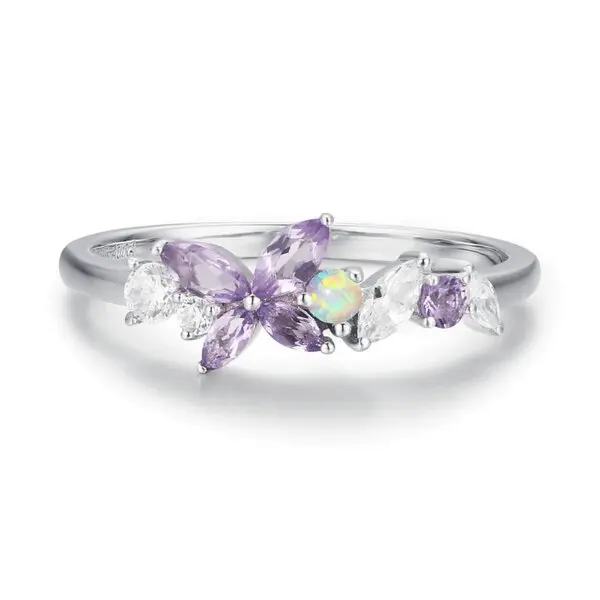 AZURA JEWELRY NEW YORK Monarch Butterfly Amethyst Opal Ring - Silver