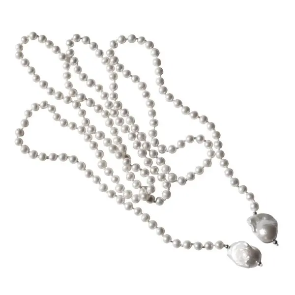 FV JEWELLERY Silver Pearl Long Necklace - White