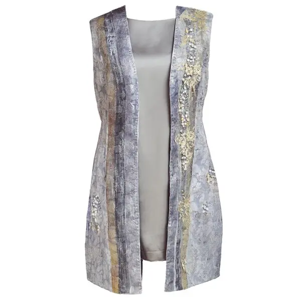 SANIYA KHAN Hand-painted Brocade Vest With Pearl Detail