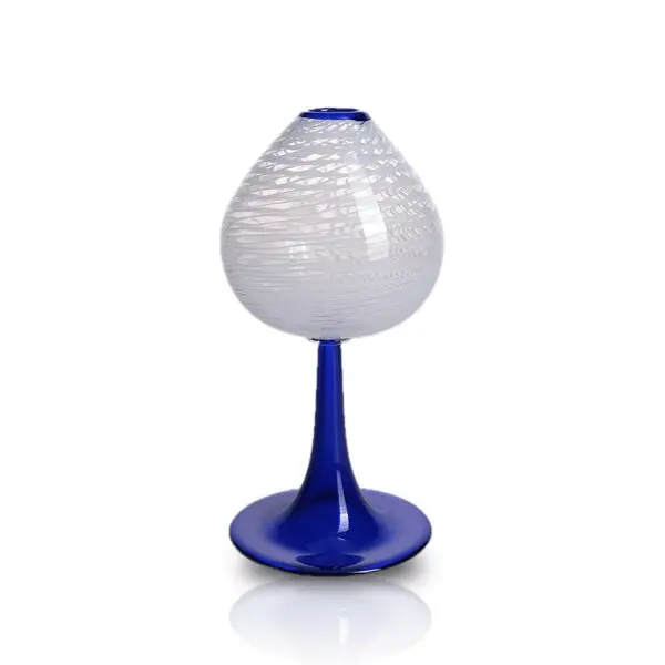 MARLETH Blue / White Hand-blown Clear & Cobalt Blue Stem Vase