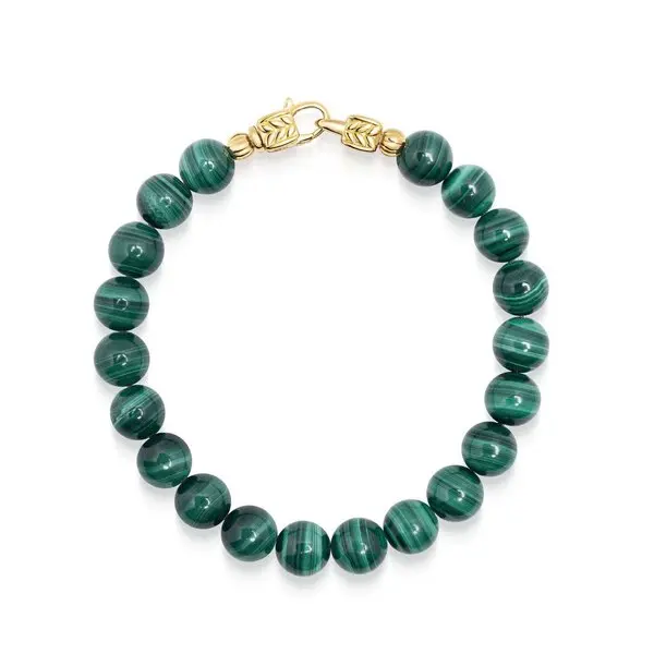 NIALAYA JEWELRY Malachite Bead Bracelet - Green/gold