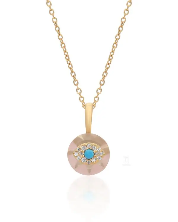 THE JEWELZ Turquoise And Rose Quartz Evil Eye Necklace - Silver/blue