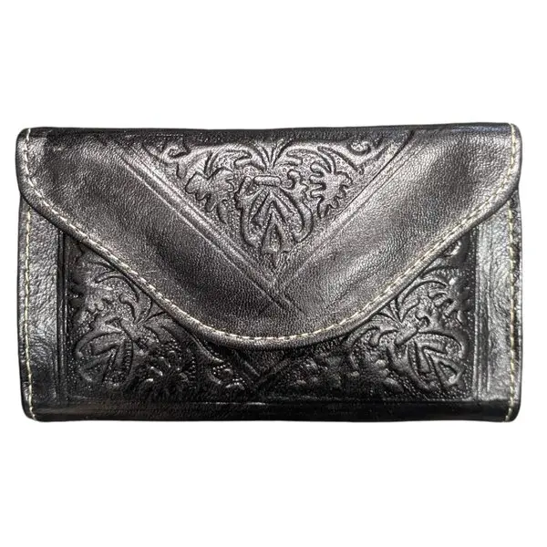 BERBER LEATHER Small Leather Tri-fold Purse - Black