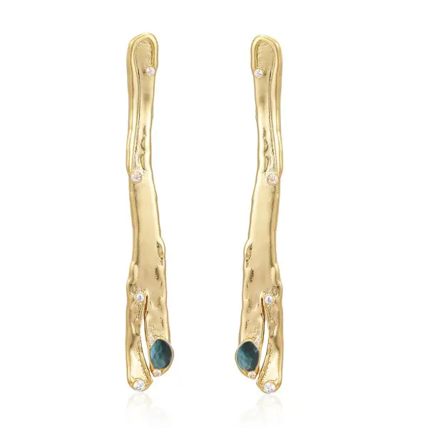 RARE MATTERS JEWELRY Natural Asymmetry Linear Earrings - Blue