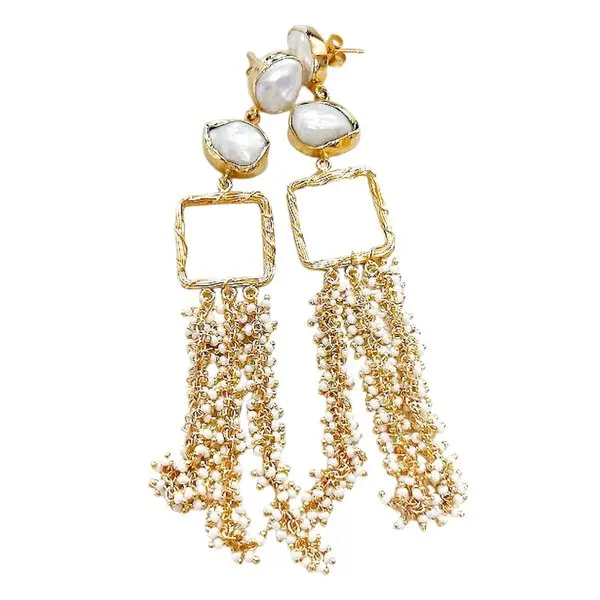 SIBYLLA DELPHICA Gold Plated Brass Earrings With Keishi And Freshwater Pearls - White