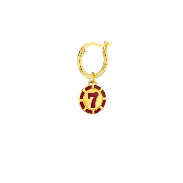 TRUE ROCKS Mini Vegas Chip Charm Hoop Earring - Gold/red