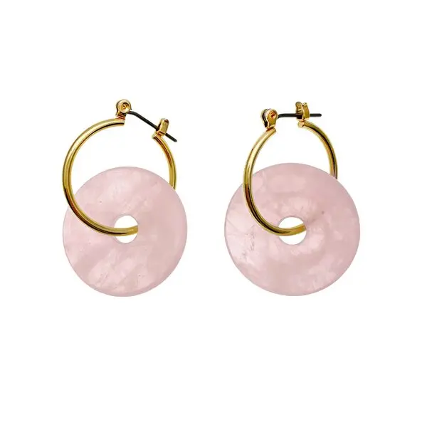FARRA Round Rose Quartz Clip On Earrings - Yellow