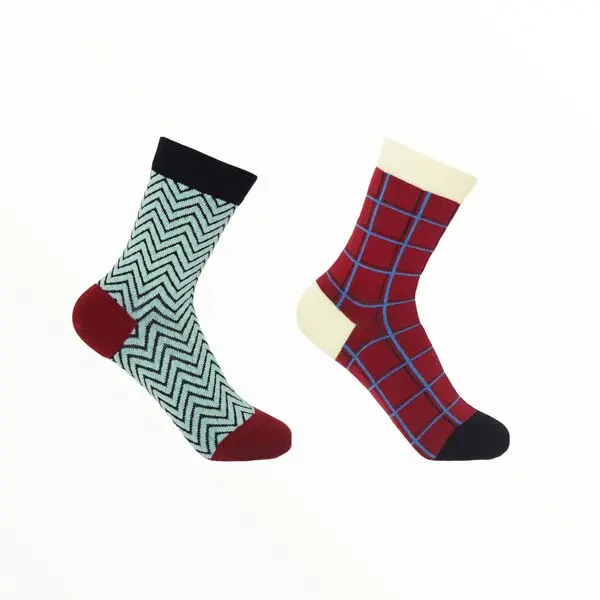 PEPER HAROW - MADE IN ENGLAND Peper Harow Made In England Two-pack Grid And Zigzag Patterned Crew Socks - Black/red