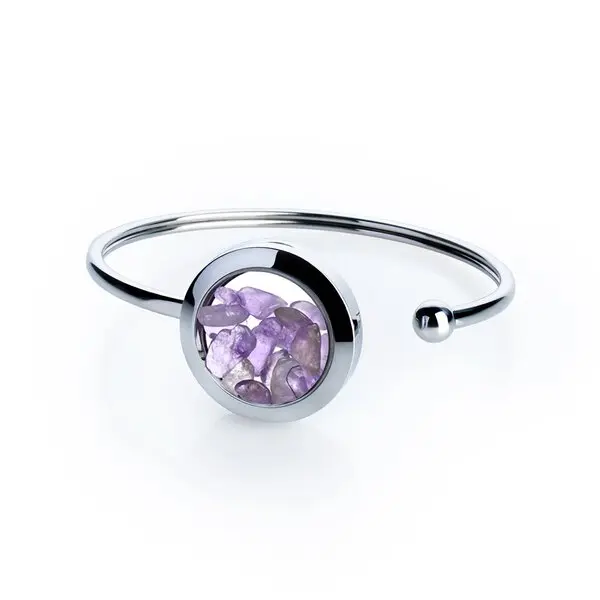 MY LITTLE NATURE Amethyst Crystal Cuff Bracelet - Silver/purple