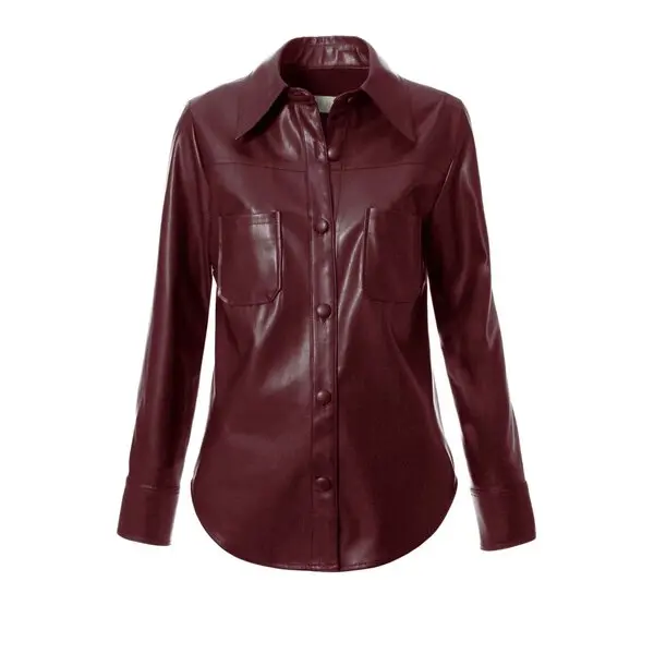 AGGI BY HALEWSKI Vegan Leather Button Down Shirt