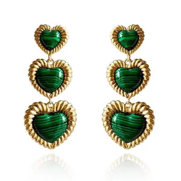 LAURA GRAY Sloan Triple Heart Dangle Earrings - Green