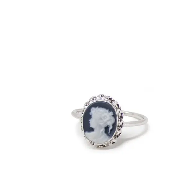 VINTOUCH ITALY Sterling Silver Mini Cameo Ring - Black/silver