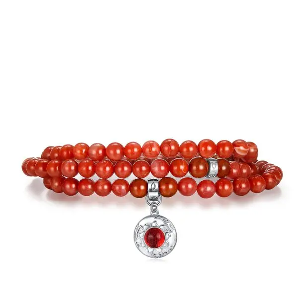 AUROZIA Five Elements South Red Agate Beaded Bracelet & Necklace - Silver