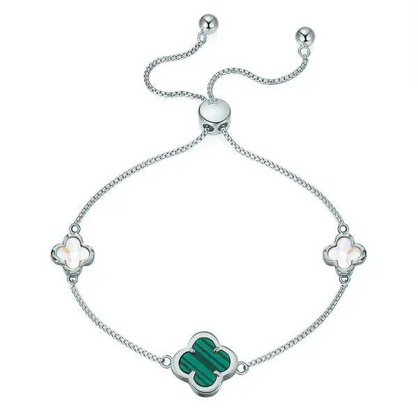 SHADED THE LABEL Niamh Malachite Clover Slider Bracelet - Silver/green