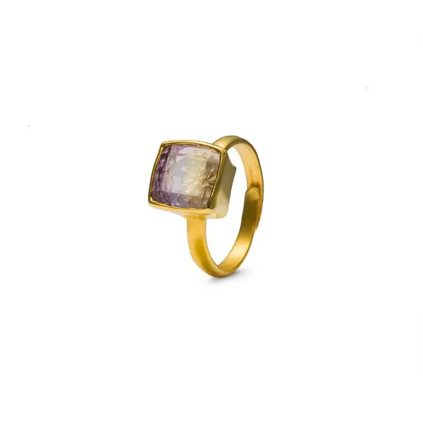 WJY STUDIO LONDON Engraved Flower Amethyst Adjustable Ring - Gold/purple