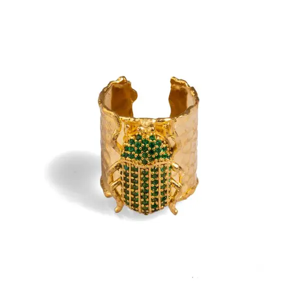 EBRU JEWELRY Scarab Beetle Jade Ring - Gold/green