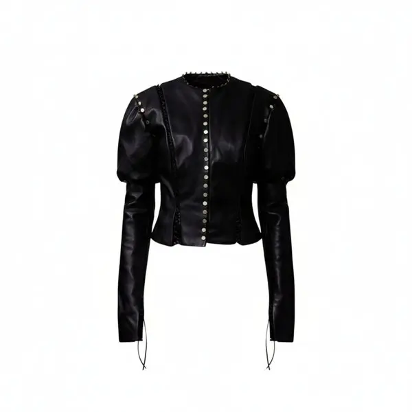 THE COOLGIRL NYC Petra Buttoned Leather Jacket