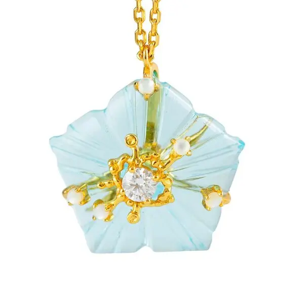 WJY STUDIO LONDON Dewdrop Bloom Floria Pendant Necklace - Gold/blue