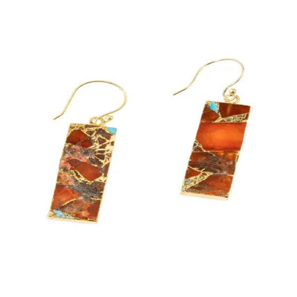 Saachi Gemstone Rectangle Mojave Earrings - Red