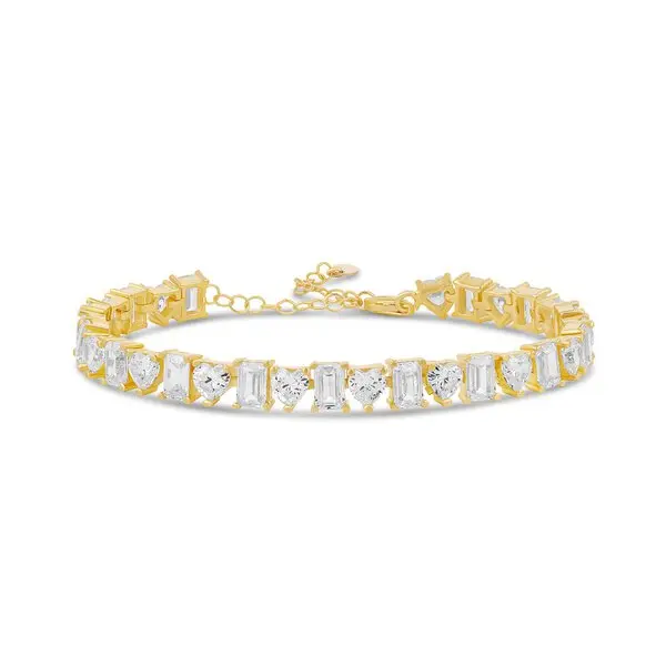 SHYMI Heart And Emerald Shape Tennis Bracelet - Gold
