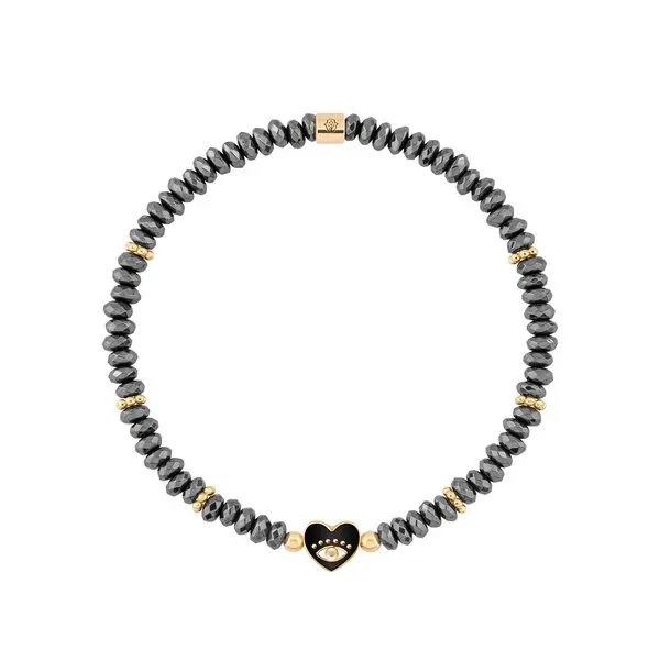 KARMA AND LUCK Hematite Evil Eye Heart Bracelet - Grey/black