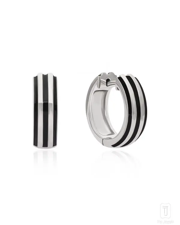 THE JEWELZ Enamel Hoop Earrings - White/silver/black