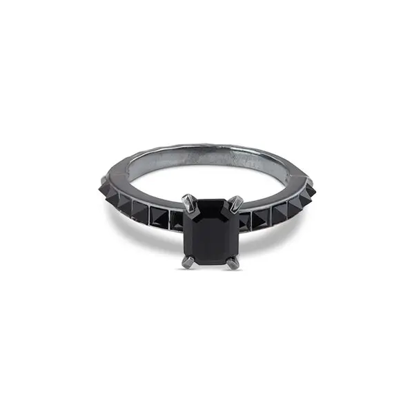 KASUN LONDON Emerald Cut Crocodile Statement Ring - Black