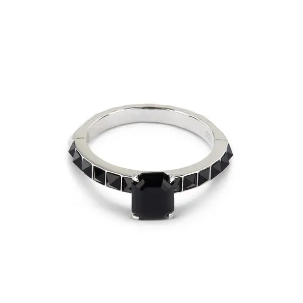 KASUN LONDON Emerald Cut Crocodile Statement Ring - Silver