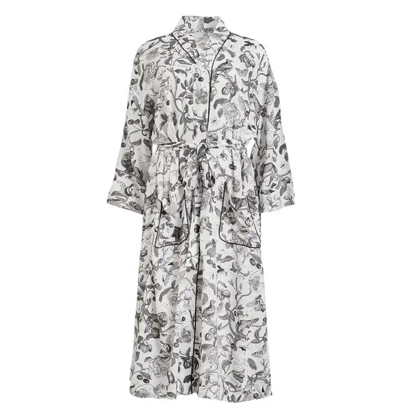 FABLE ENGLAND White / Black Tree Of Life Monochrome Long Kimono - White/black