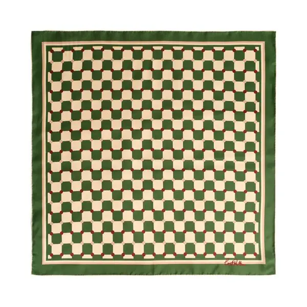 LOST PATTERN Checkerboard Silk Bandana Scarf - Green
