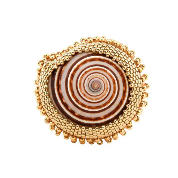 OANASAVU.CREATIONS La Mer" Seashell And Gold Beaded Brooch - Gold/brown/orange