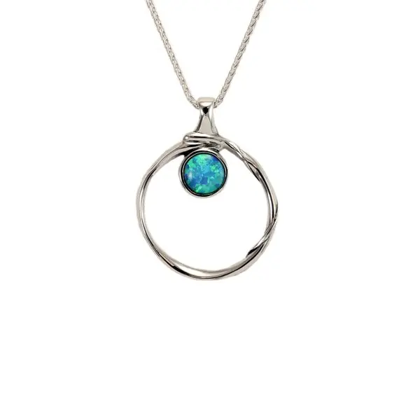 ISLA SILVER Sterling Silver Opal Pendant Necklace - Blue/silver