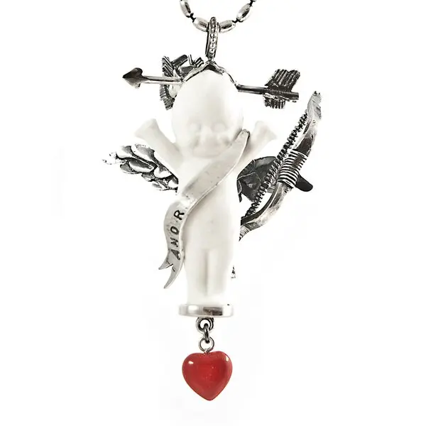 GEM KINGDOM Happy Baby Amor Sculpture - White/silver/red