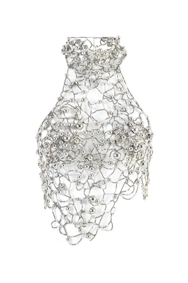 KHELA THE LABEL Crysalara Beaded Top - Silver
