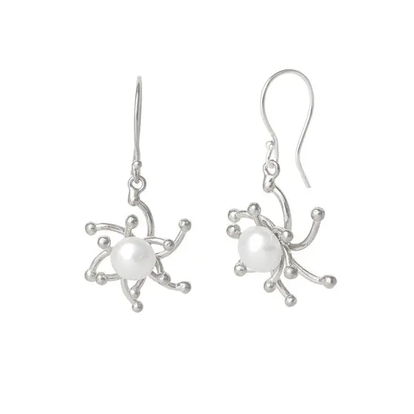 SPERO LONDON Pearl Sunburst Drop Earrings - Silver