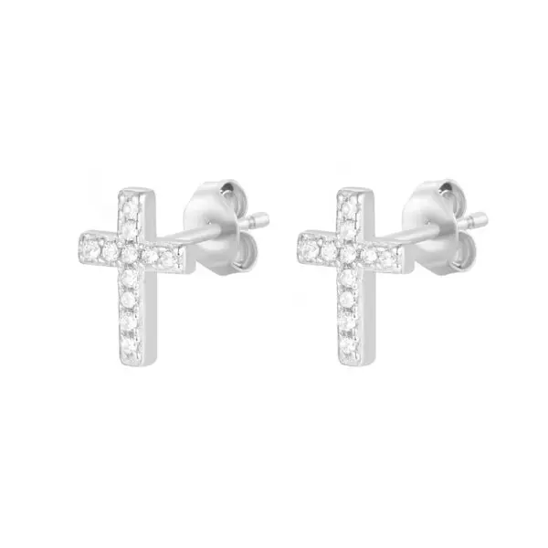 KAMARIA Cross Stud Earrings - Silver