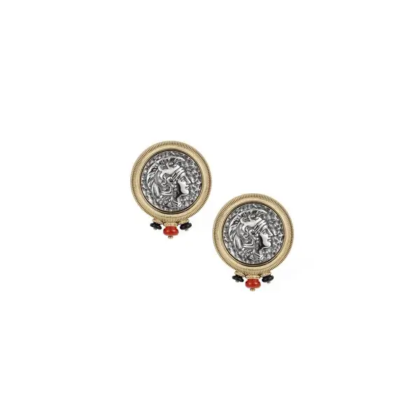 RETRO CHIC Roman Coin Drop Earrings - Black/gold/silver