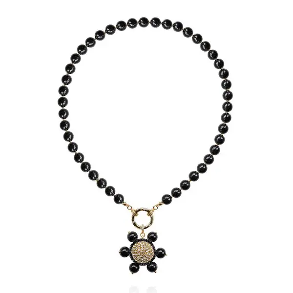 SAULE LABEL Jolie Necklace With Rhinestone Starburst Pendant - Gold/black