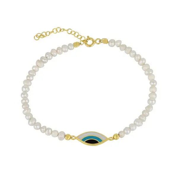 SPERO LONDON Pearl Evil Eye Sterling Silver Bracelet - Gold