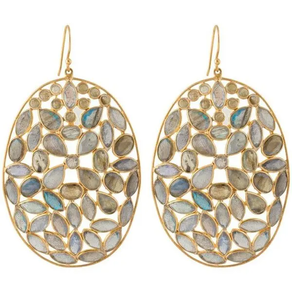 OPIUM JEWELS Gold Plated Oval Labradorite Drop Earrings - Gold/blue/grey