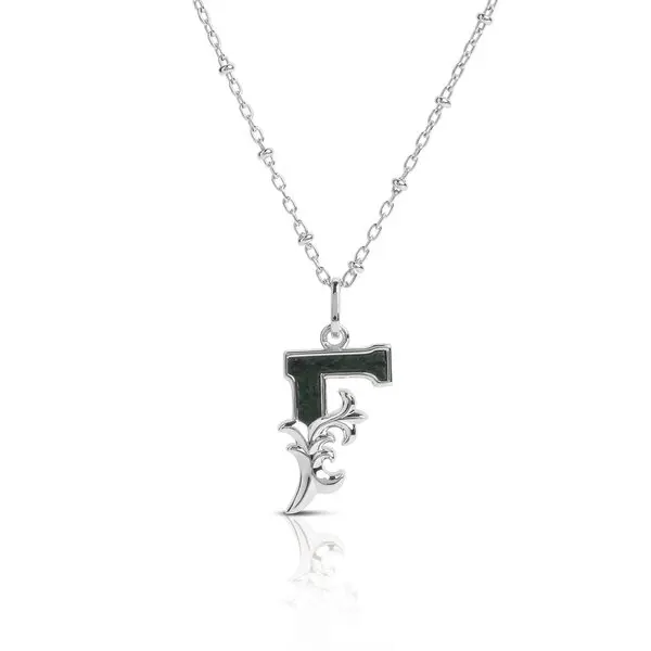 KASUN LONDON Solid Initial Necklace With Green Marble - Silver