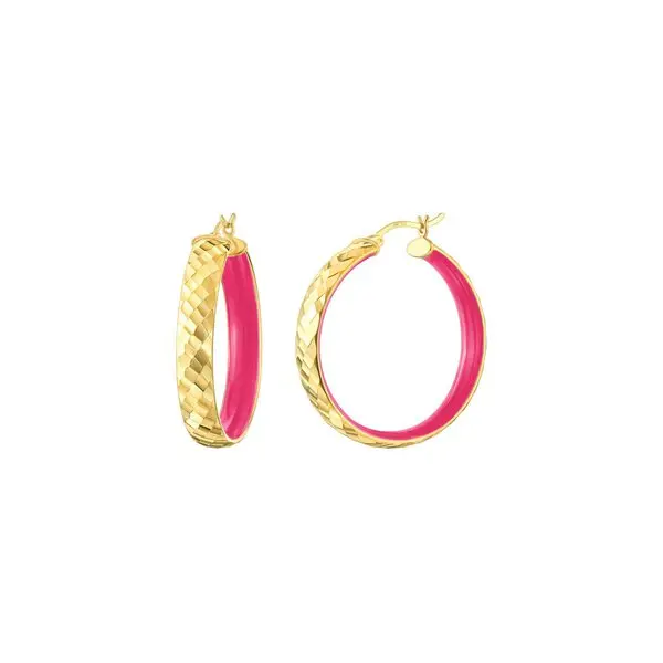 GOLD & HONEY Hammered Hoop Earrings - Gold/pink