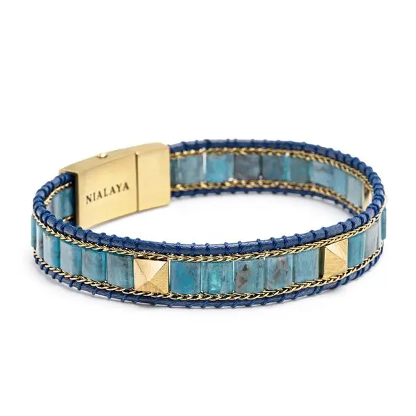 NIALAYA JEWELRY Blue Apatite Stud Bracelet - Blue/gold