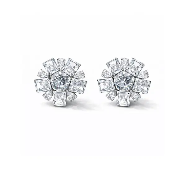 MAISON DE GALA Crystal Floral Stud Earrings - Silver