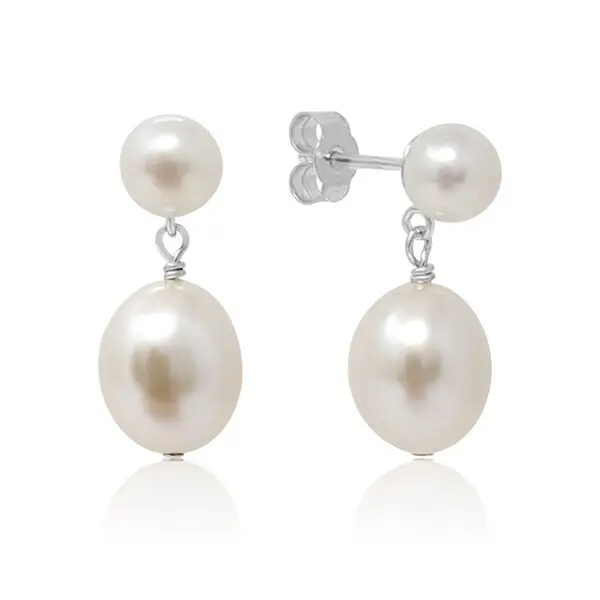 KIRI & BELLE Eloise Pearl Stud Drop Earrings - Silver