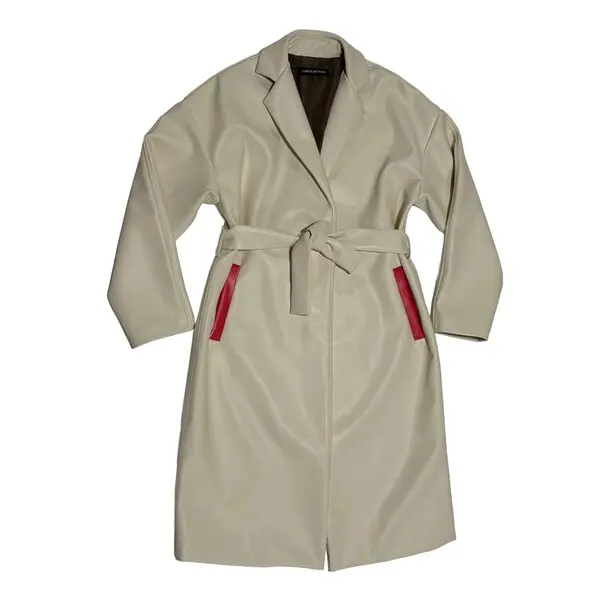 CIRCULAR PATH Vegan Leather Coat With Belt