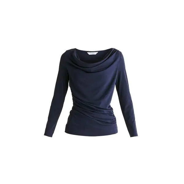 PAISIE Ruched Lyocell Jersey Top With Draped Neck